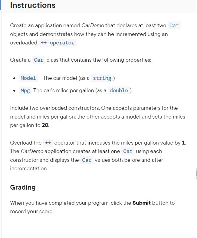 Solved I need to make a cardemo program. Here is my code and | Chegg.com