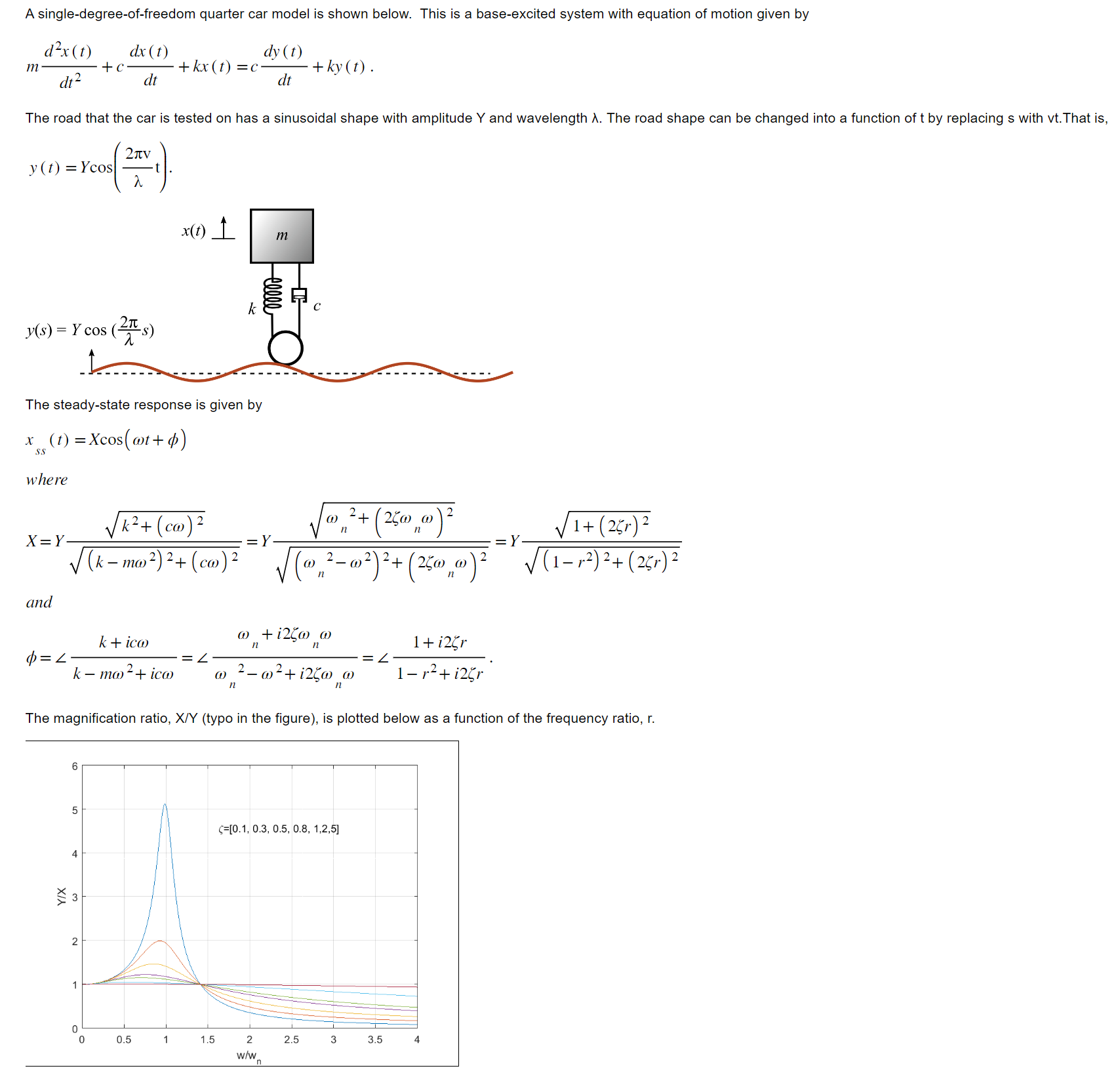 Solved mdt2d2x(t)+cdtdx(t)+kx(t)=cdtdy(t)+ky(t) The road | Chegg.com