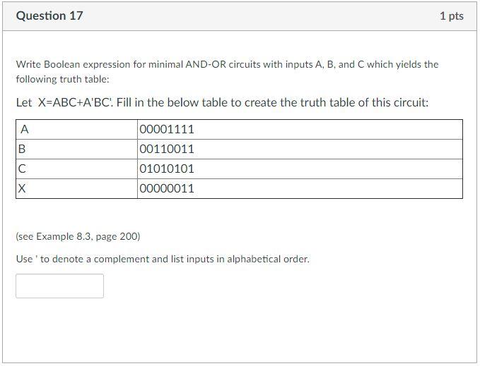 Solved Question 17 1 pts Write Boolean expression for | Chegg.com