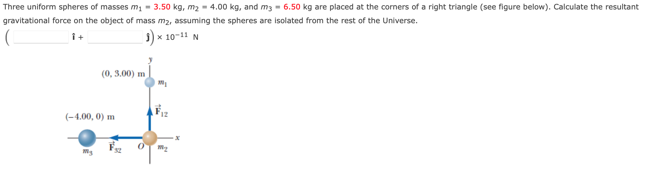 Solved Three uniform spheres of masses m1 = 3.50 kg, m2 = | Chegg.com