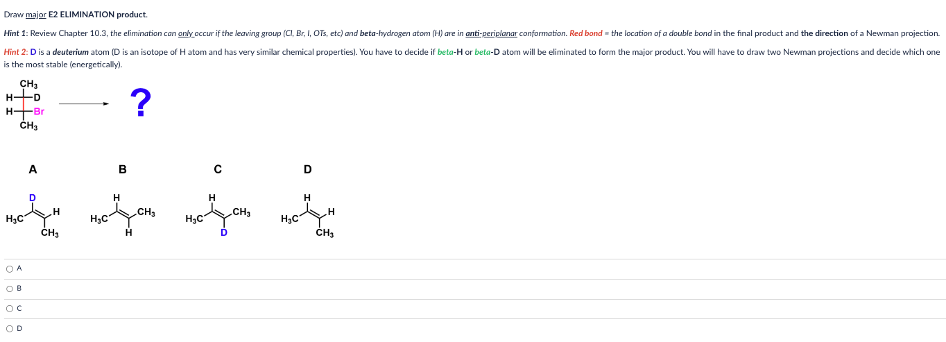 Solved Draw major E2 ELIMINATION product. is the most stable | Chegg.com