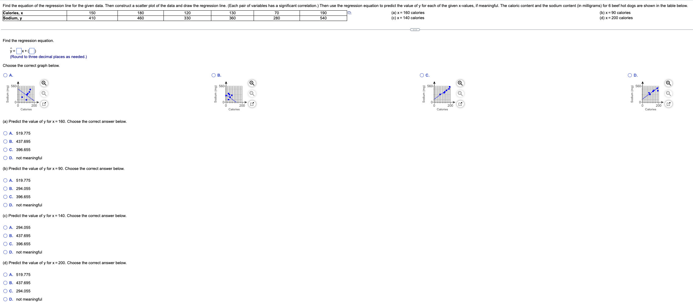 Solved Sodium, y (a) x=160 calories (c) x=140 calories (b) | Chegg.com