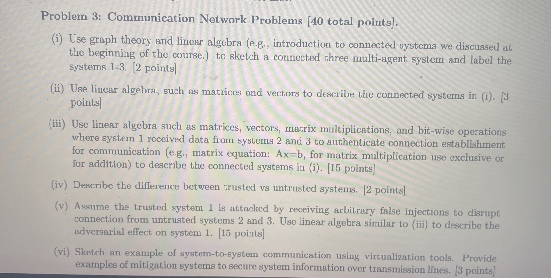 Problem 3: Communication Network Problems [ 40 total | Chegg.com