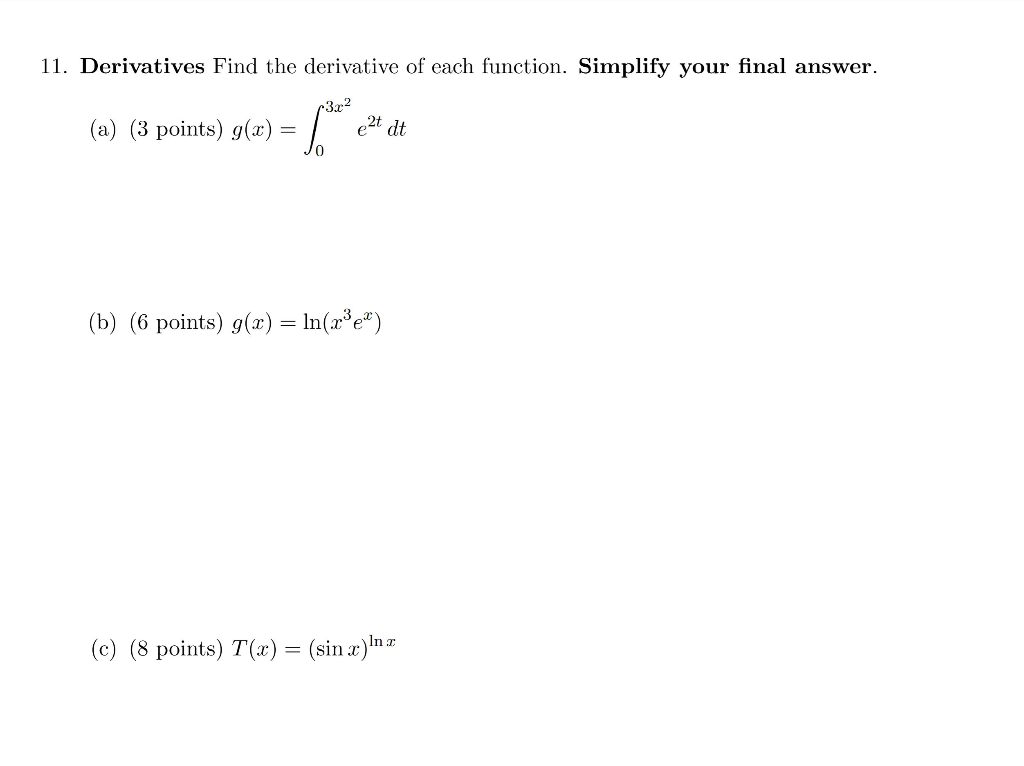 Solved 11. Derivatives Find the derivative of each function. | Chegg.com
