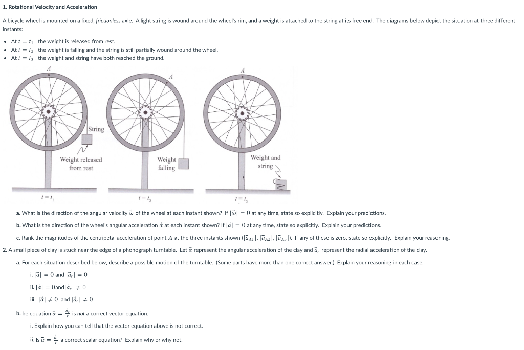 Solved 1. Rotational Velocity and Acceleration A bicycle | Chegg.com