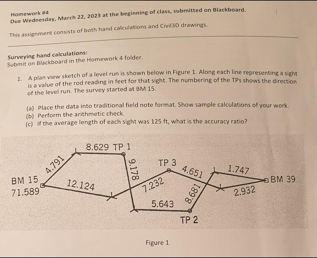 Surveying hand calculations: Submit on Blackboard in | Chegg.com