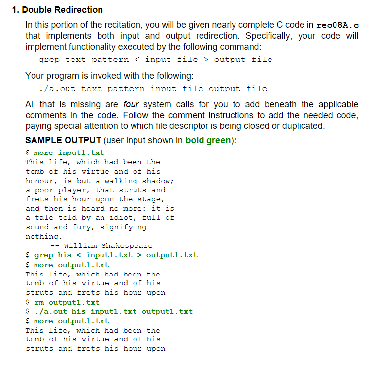 1. Double Redirection In this portion of the | Chegg.com