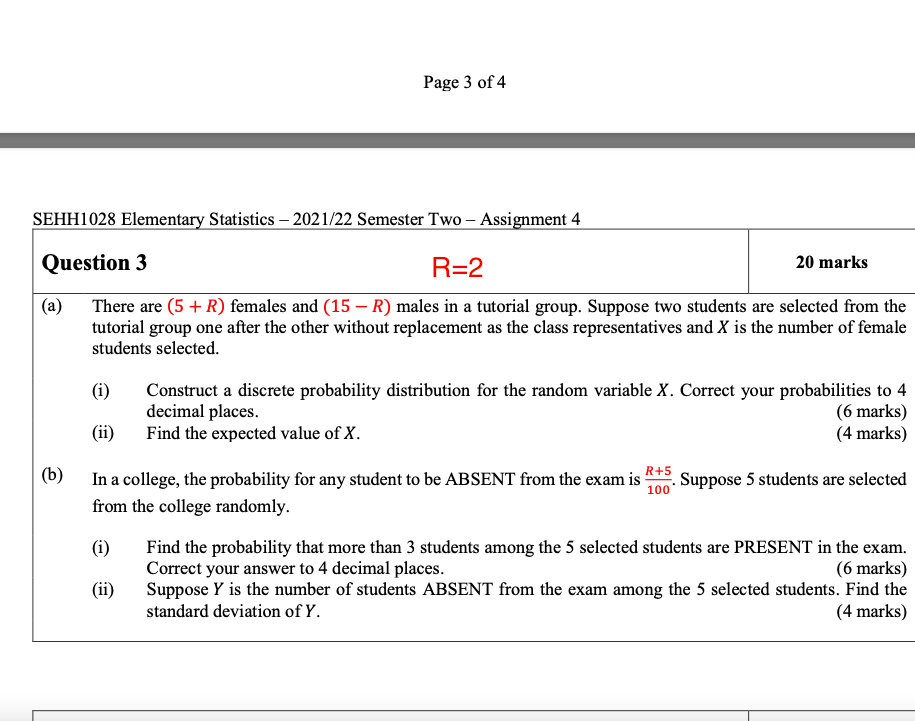 Solved Page 3 of 4 SEHH1028 Elementary Statistics - 2021/22 | Chegg.com