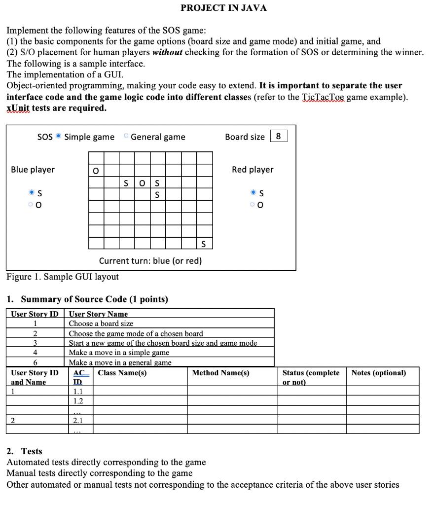 Solved Implement the following features of the SOS game: | Chegg.com