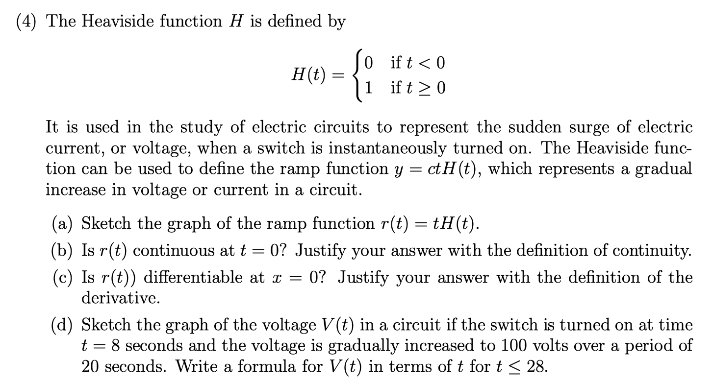 Solved (4) The Heaviside function H is defined by H(t) -{ 0 | Chegg.com