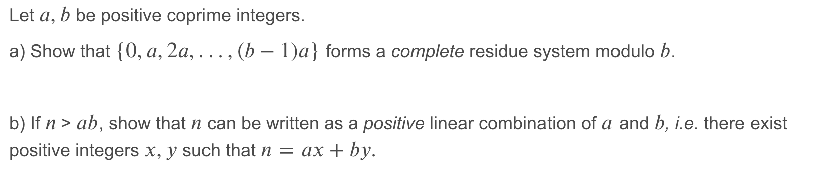 Solved Let a, b be positive coprime integers. a) Show that | Chegg.com
