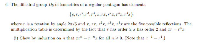 Solved 6. The dihedral group D5 of isometries of a regular | Chegg.com