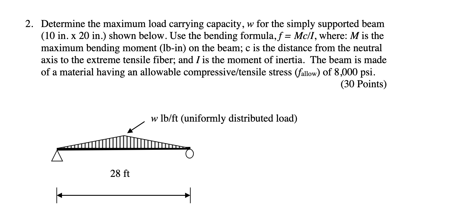 Solved 2. Determine the maximum load carrying capacity, w | Chegg.com