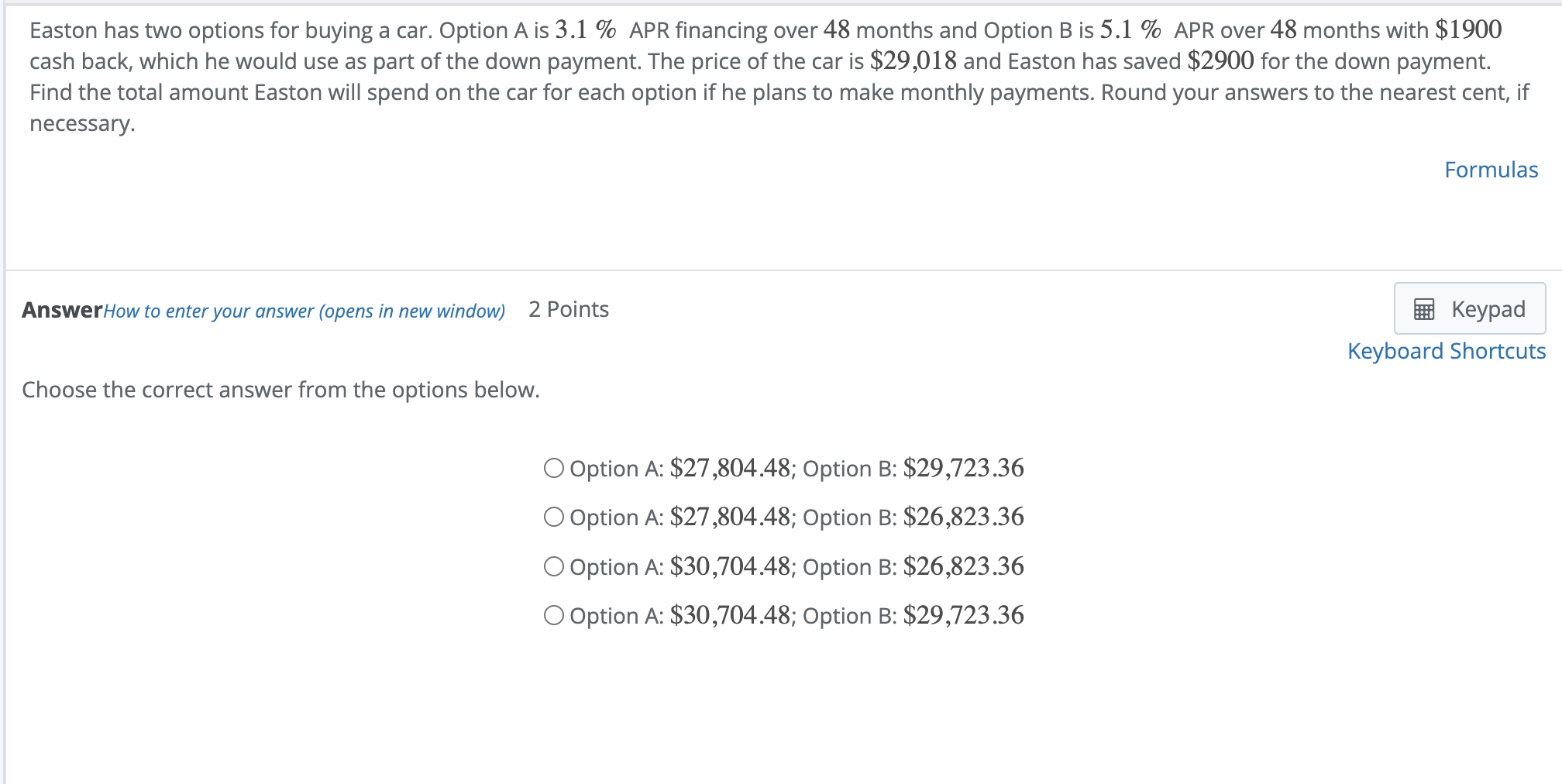 Solved Easton has two options for buying a car. Option A is | Chegg.com