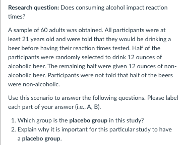Solved Research question: Does consuming alcohol impact | Chegg.com