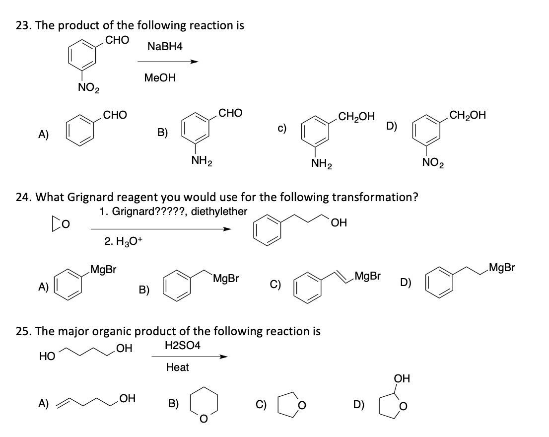 Solved 23. The product of the following reaction is CHO | Chegg.com