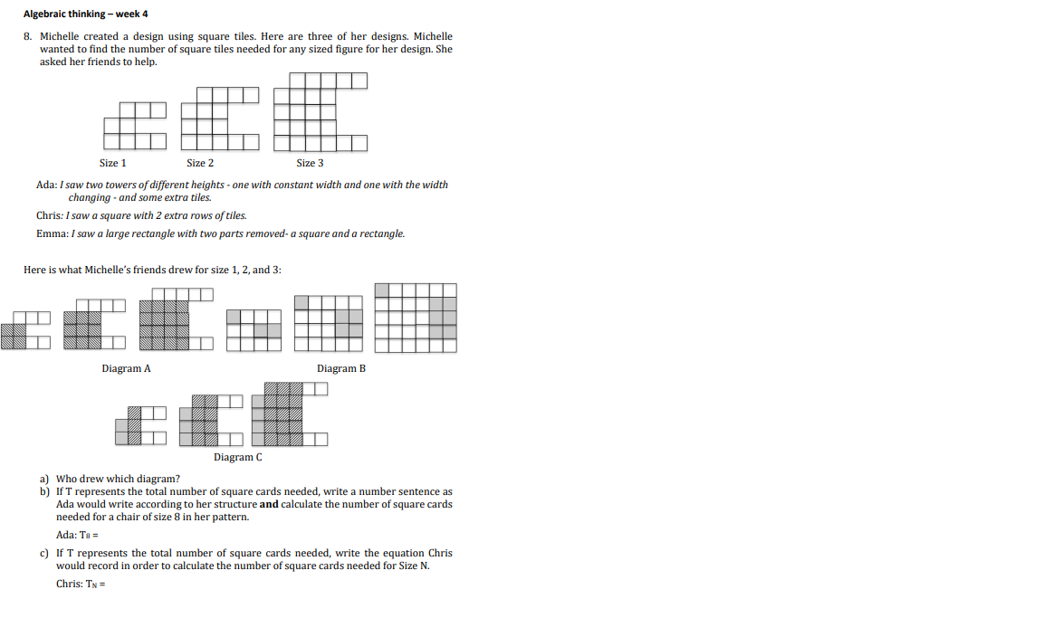 Solved 8. Michelle created a design using square tiles. Here | Chegg.com