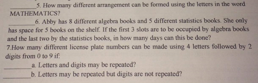 Solved 5. How many different arrangement can be formed using | Chegg.com