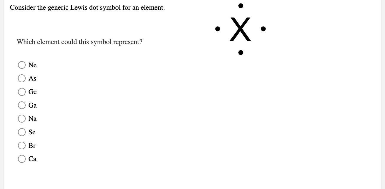 Solved Consider the generic Lewis dot symbol for an element. | Chegg.com