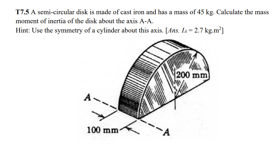 Solved T7.5 A semi-circular disk is made of cast iron and | Chegg.com