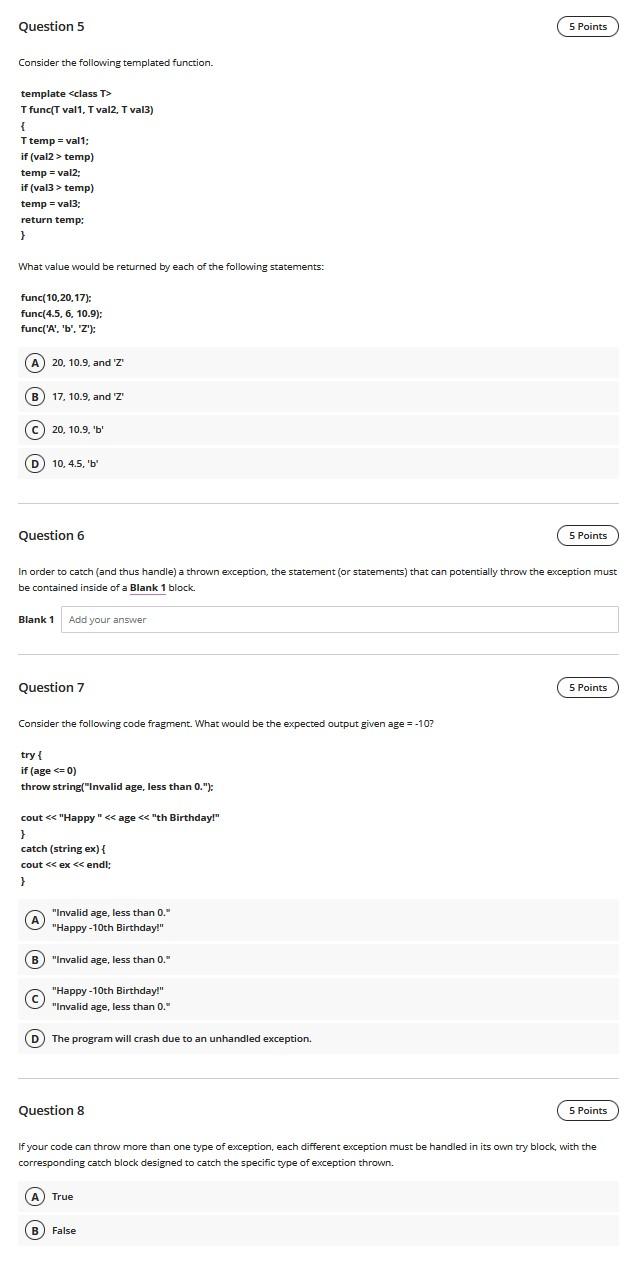 Solved Question 5 S Poins 5 Points Consider the following | Chegg.com