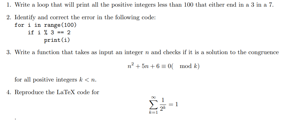 Solved 1. Write a loop that will print all the positive | Chegg.com