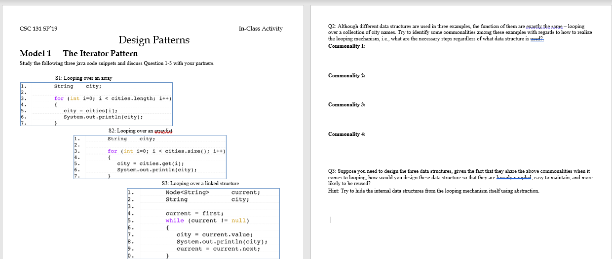 In-Class Activity CSC 131 SP'19 Design Patterns Model | Chegg.com