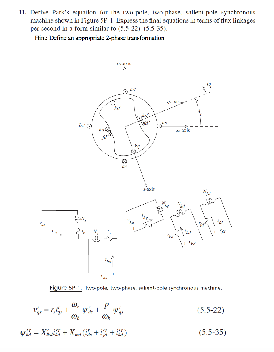 Solved 11. Derive Park's equation for the two-pole, | Chegg.com