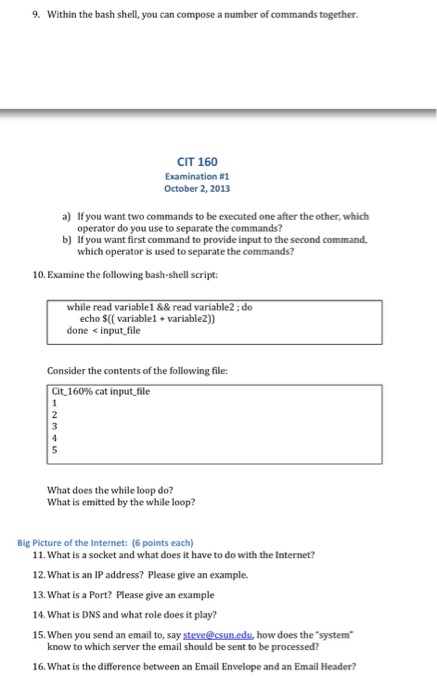 Solved Shell Questions (6 points each) 1. What is | Chegg.com