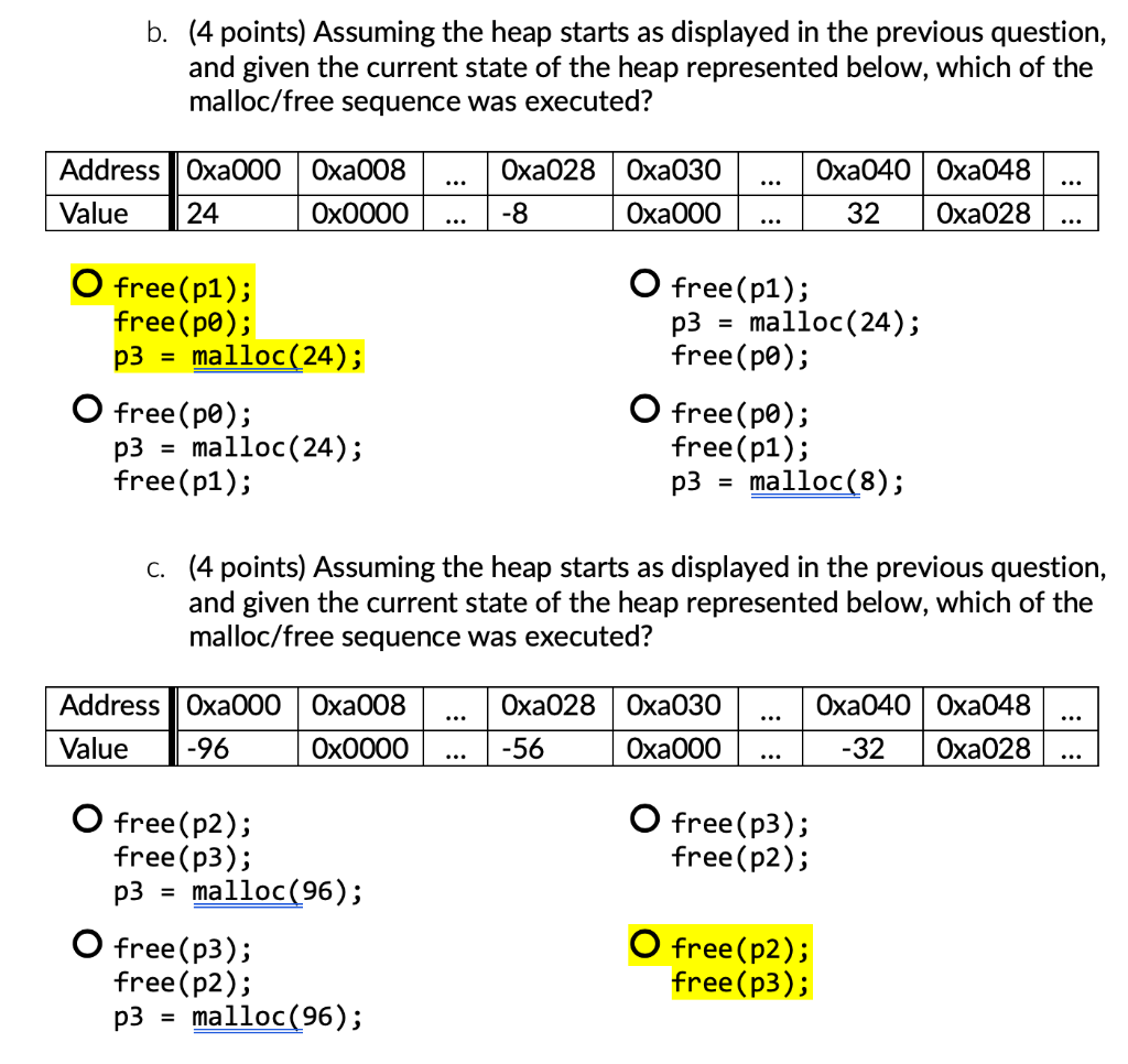 Solved 8. (12 points) Consider an allocator implementation | Chegg.com