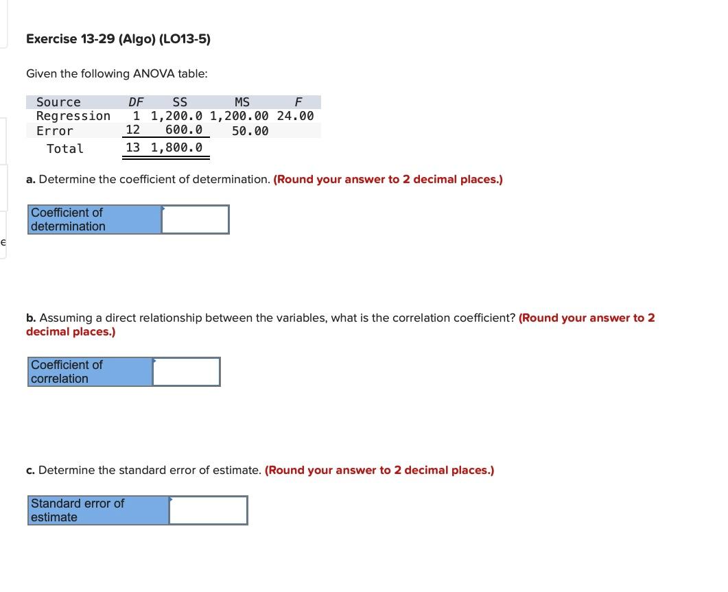 Solved Exercise 13-29 (Algo) (LO13-5) Given the following | Chegg.com
