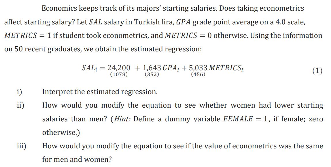 Solved Economics keeps track of its majors' starting | Chegg.com