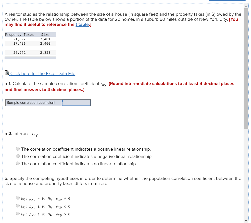 Solved A realtor studies the relationship between the size | Chegg.com