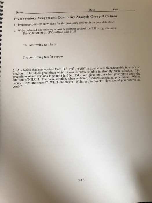 Solved Name Date Seet. Prelaboratory Assignment: Qualitative | Chegg.com