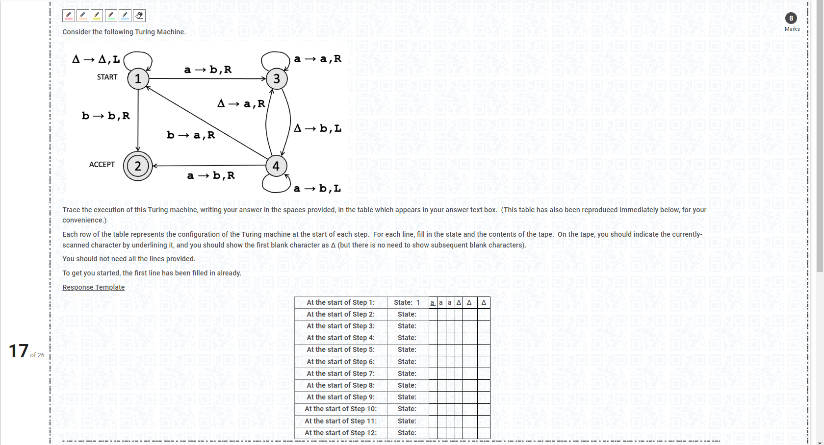 Solved Consider the following Turing Machine. convenience.) | Chegg.com
