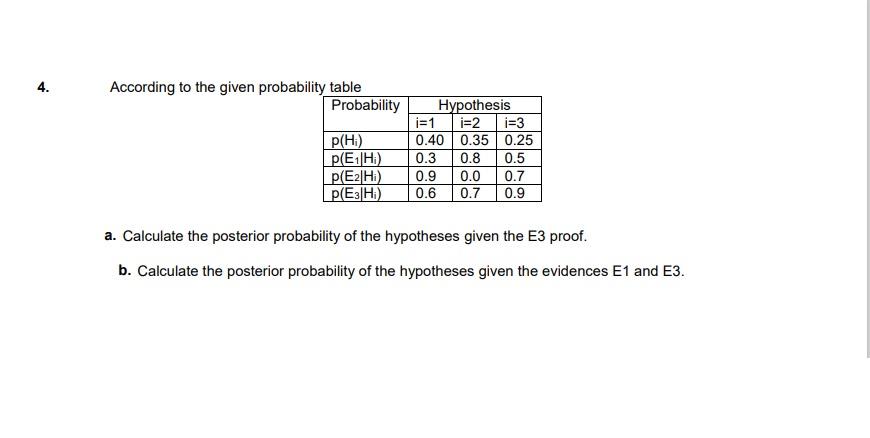 Solved 4. According to the given probability table | Chegg.com