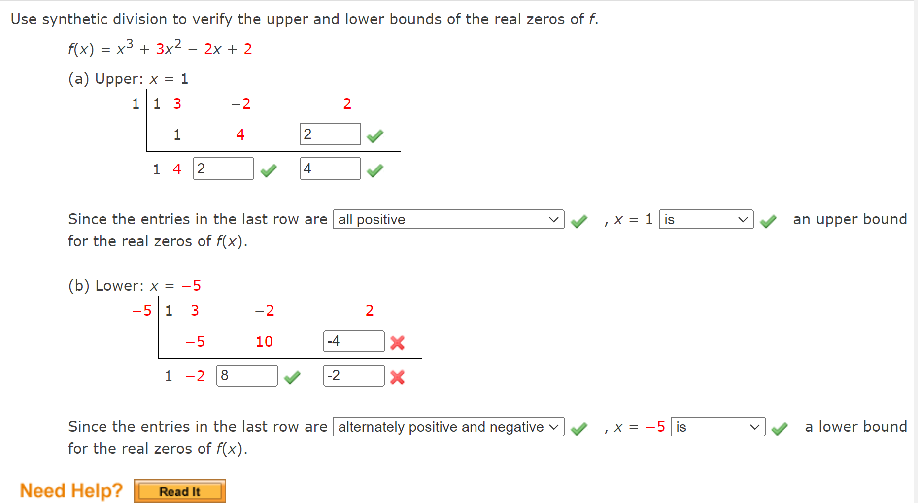 Solved ynthetic division to verify the upper and lower | Chegg.com