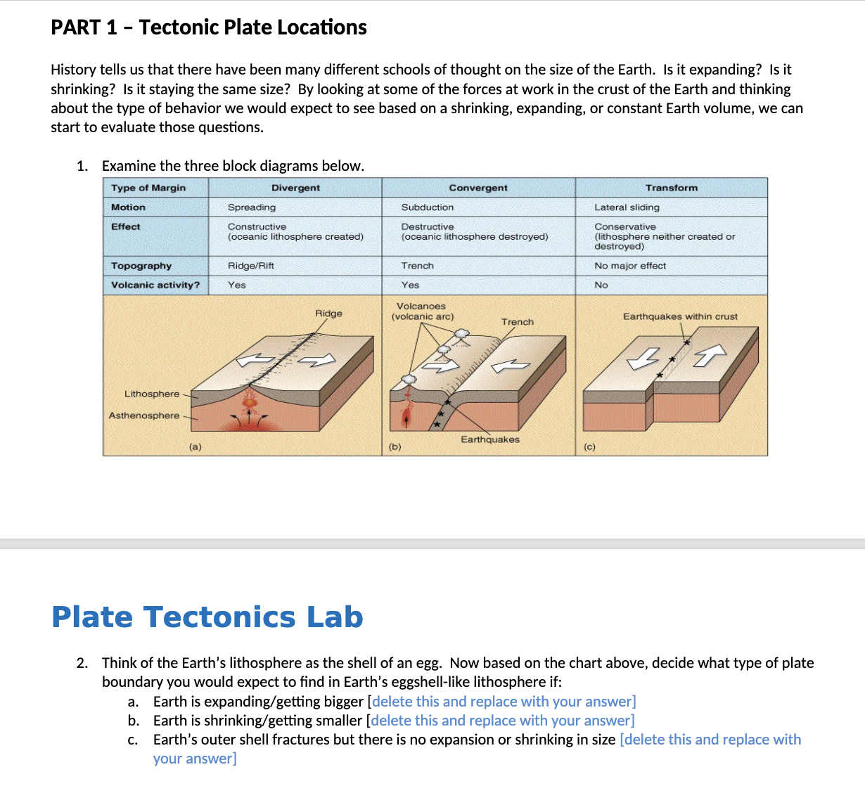 Solved PART 1 - Tectonic Plate Locations History tells us | Chegg.com