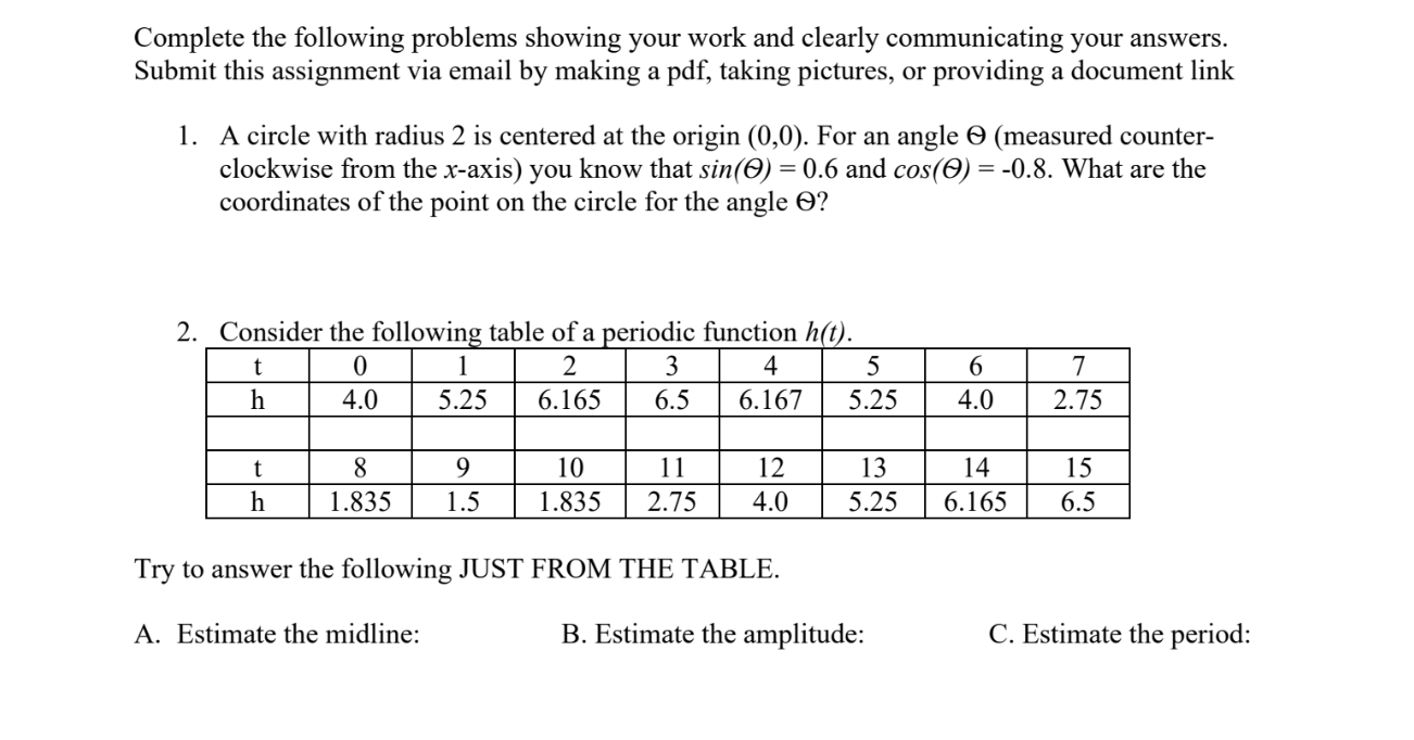 Solved Complete the following problems showing your work and | Chegg.com