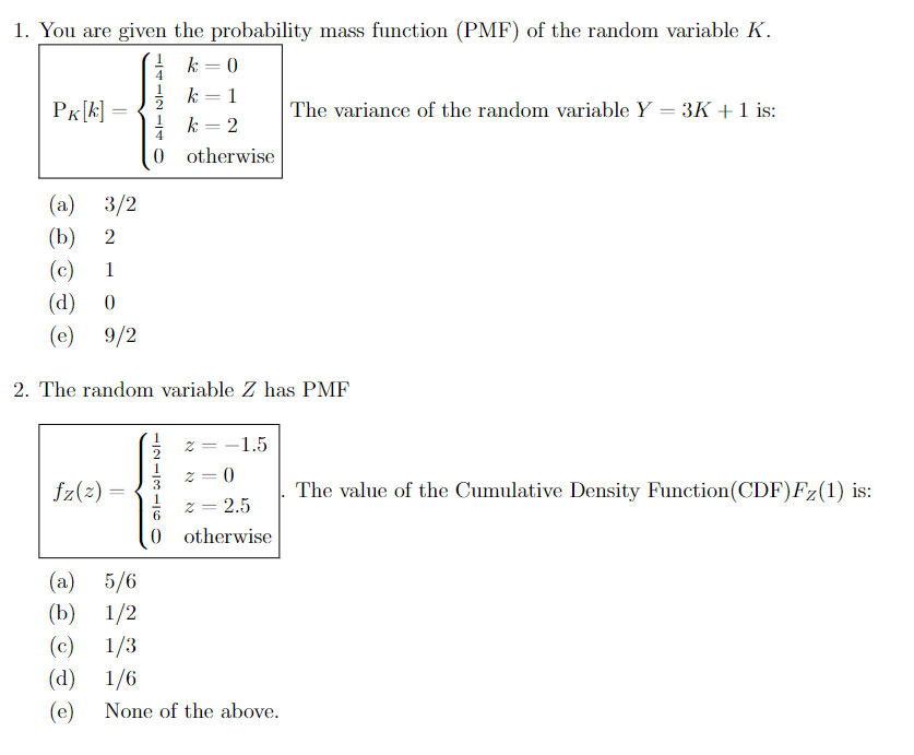 Solved 1. You are given the probability mass function (PMF) | Chegg.com