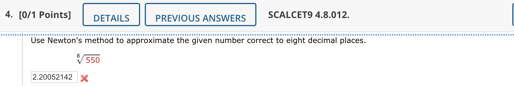 Solved 4. [0/1 Points] DETAILS PREVIOUS ANSWERS SCALCET9 | Chegg.com