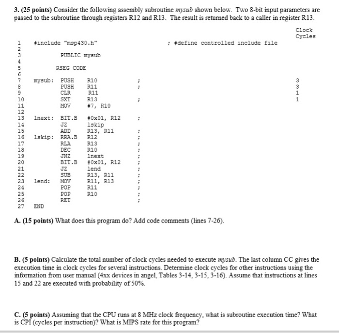 Solved 3. (25 points) Consider the following assembly | Chegg.com