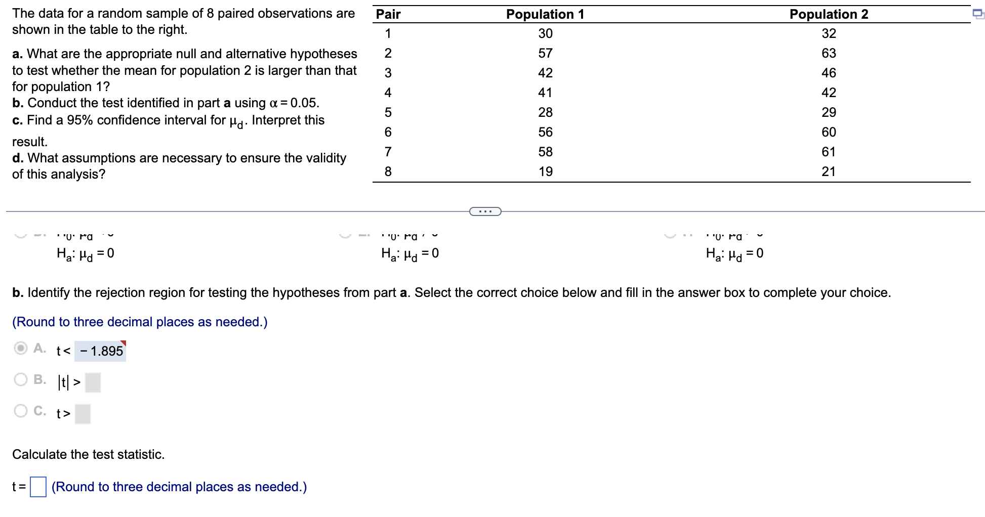 Solved Population 1 Population 2 The Data For A Random