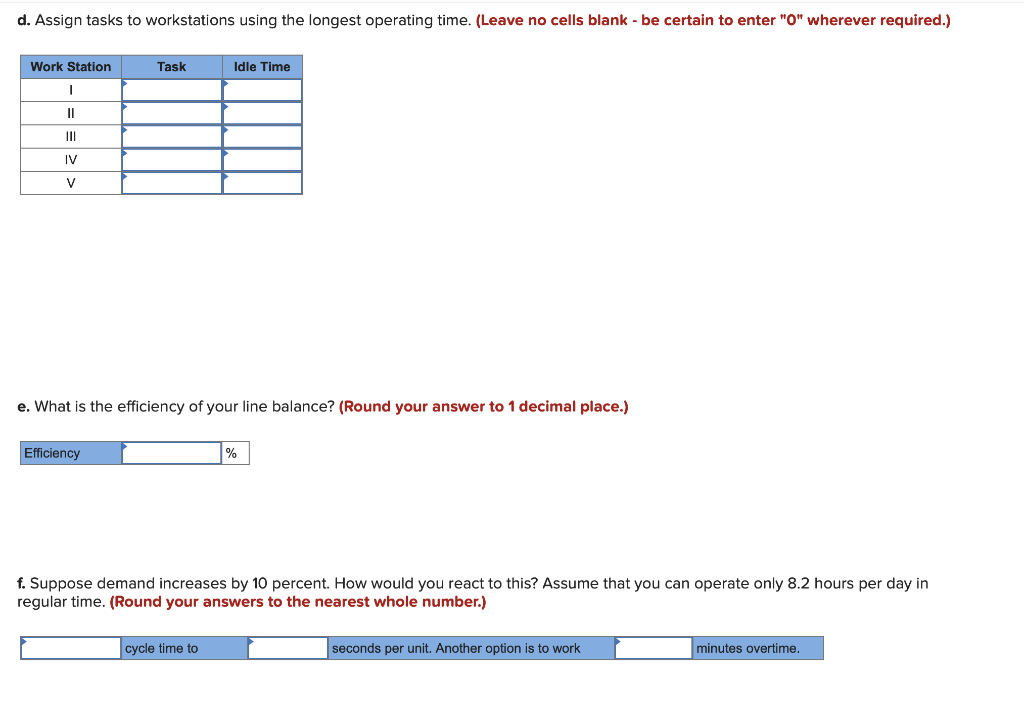 Solved d. Assign tasks to workstations using the longest | Chegg.com