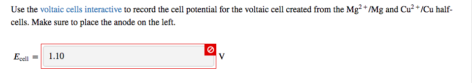 Solved Use the voltaic cells interactive to record the cell | Chegg.com