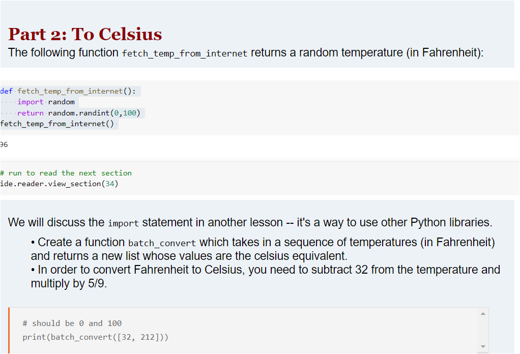 Solved Part 2: To Celsius The following function | Chegg.com