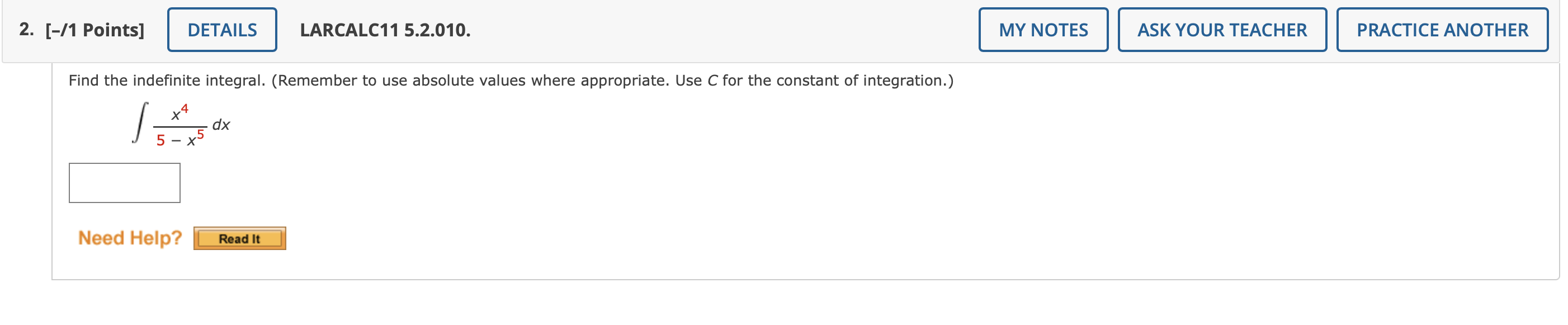 Solved 2. [-/1 Points] DETAILS Find the indefinite integral. | Chegg.com