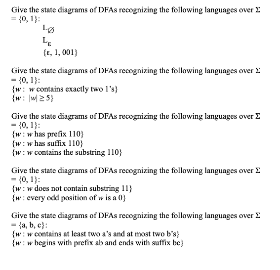 Solved Give the state diagrams of DFAs recognizing the | Chegg.com