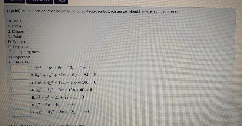 Solved TOUICHI LISL (1 point) Match each equation below to | Chegg.com