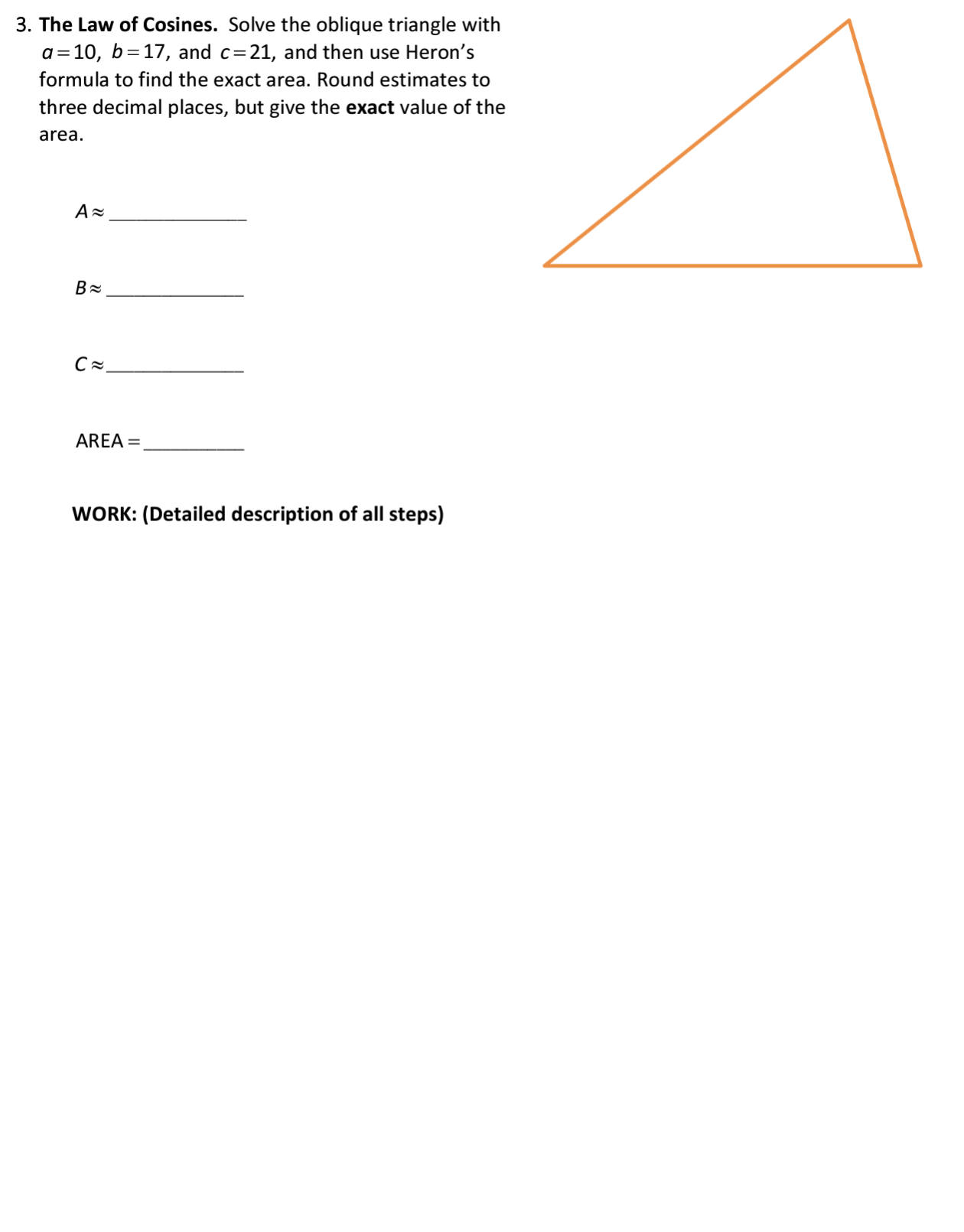 Solved The Law of Cosines. Solve the oblique triangle | Chegg.com
